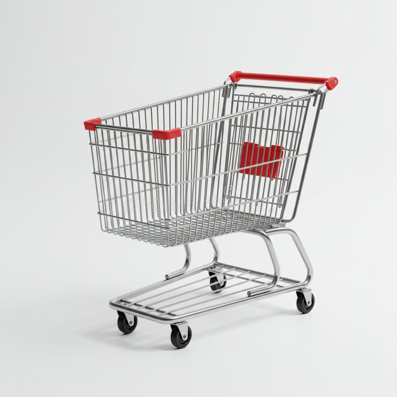 Shopping Cart with a Metal Wire Frame. Red Plastic Components Include ...