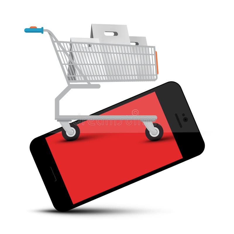 Shopping Cart on Mobile Phone Stock Vector - Illustration of mobile ...