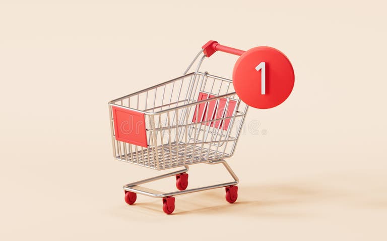 Shopping Cart with Number Count, 3d Rendering Stock Illustration ...