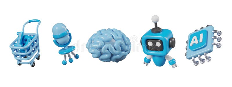 Shopping Cart with Numbers, Microphone, Brain, Mini Robot, Processor ...