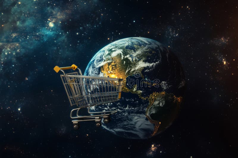 Shopping Cart Orbiting Earth Stock Illustration - Illustration of orbit ...