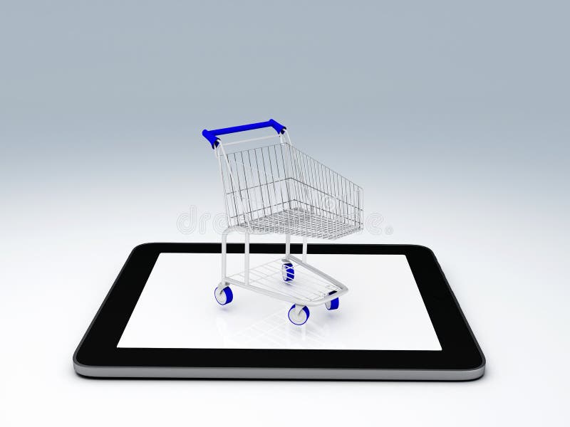 Shopping Cart Over Tablet PC. E-commerce Concept. Stock Illustration ...
