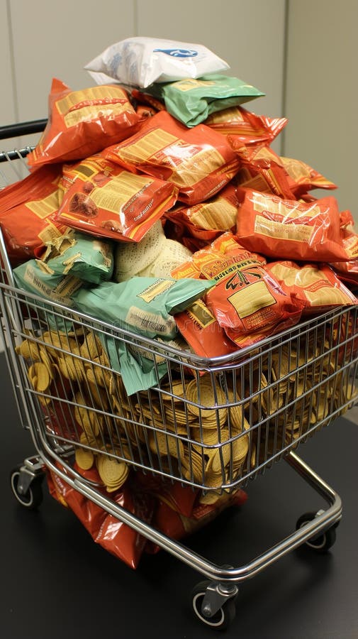 A Shopping Cart Overflowing with Shopping Items Stock Illustration ...