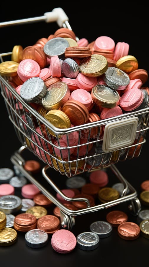 A Shopping Cart Overflowing with Shopping Items Stock Illustration ...