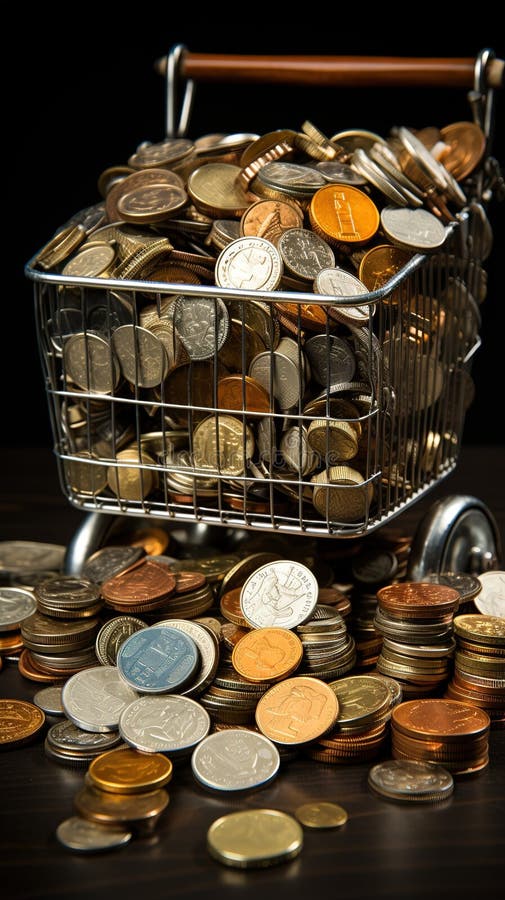 A Shopping Cart Overflowing with Shopping Items Stock Illustration ...