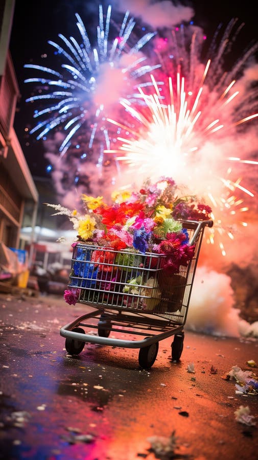 A Shopping Cart Overflowing with Shopping Items Stock Image - Image of ...