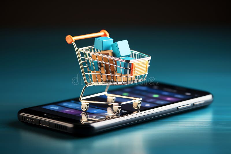 Shopping Cart on a Phone, AI Generated Stock Illustration ...