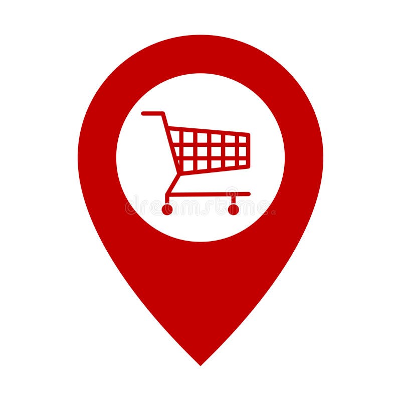Shopping Cart and Pin Icon Vector Red Stock Vector - Illustration of ...