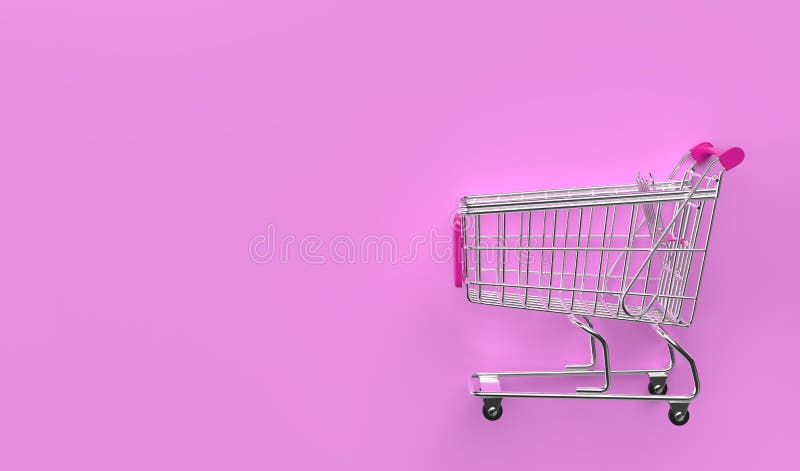 Shopping Cart with Pink Color 3D Rendering Stock Illustration ...