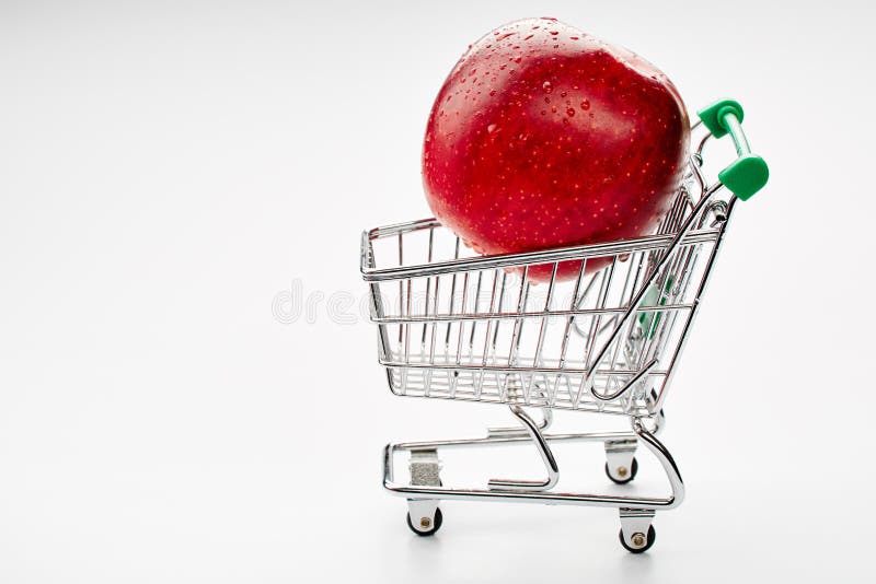 Red Apple and Shopping Cart Trolley Stock Image - Image of carry ...
