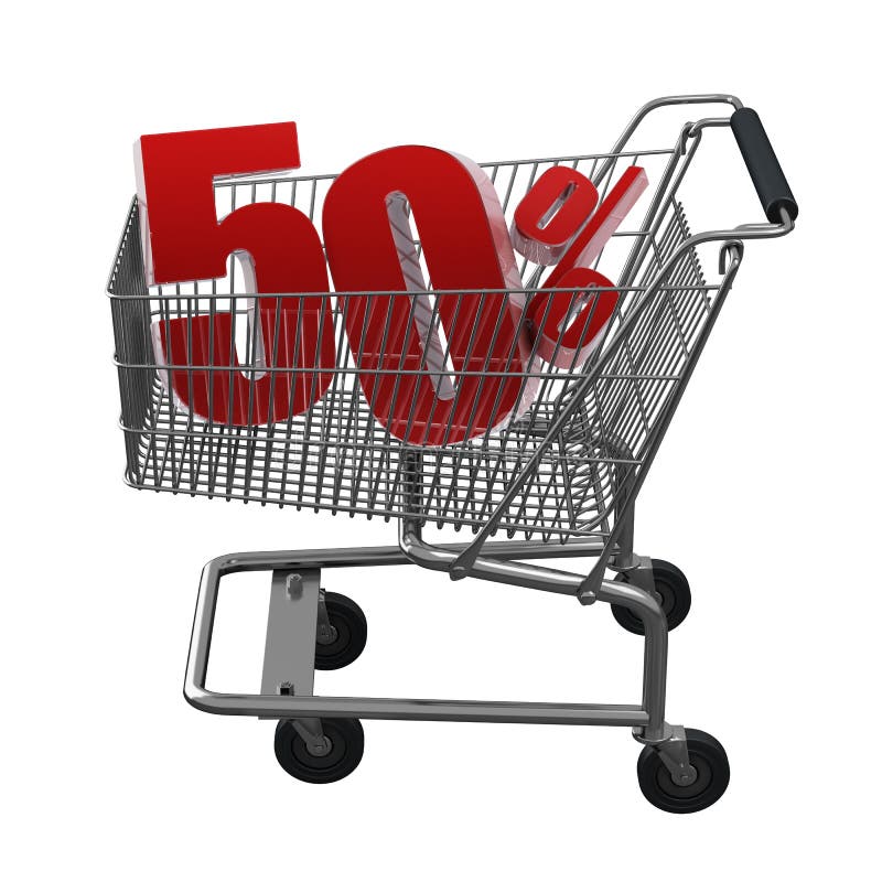 Shopping Cart with Red Discount Stock Illustration - Illustration of ...