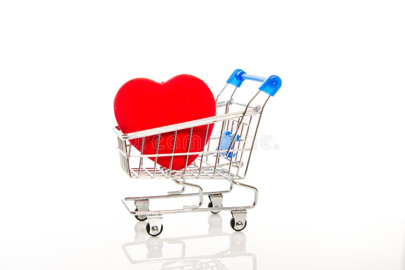 Shopping Cart with Red Heart Stock Image - Image of pushcart ...