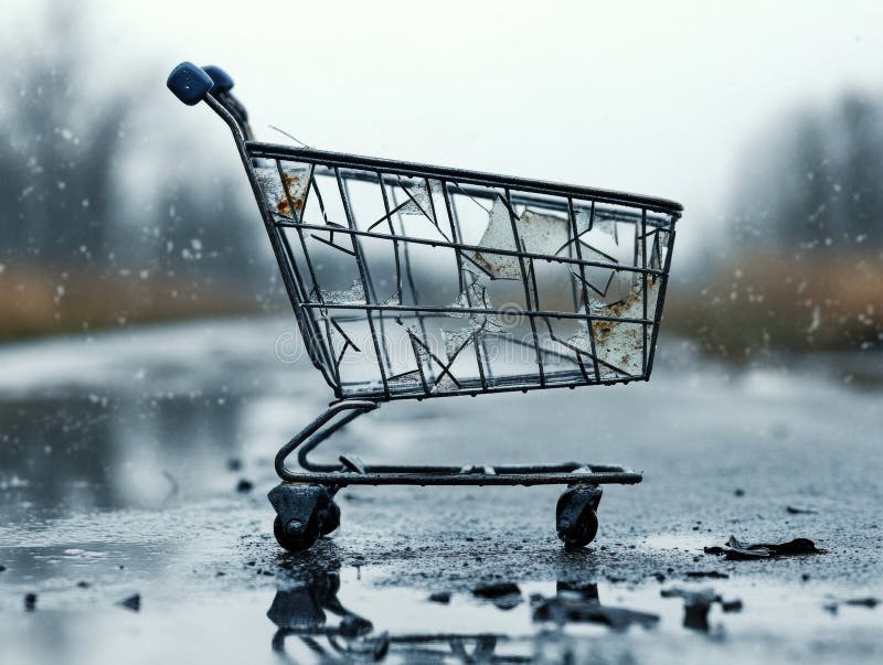 Shopping Cart is on the Road with a Broken Wheel Stock Illustration ...