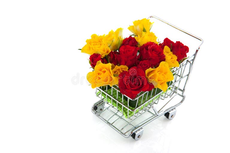 Shopping cart with roses stock photo. Image of shopping - 11081566