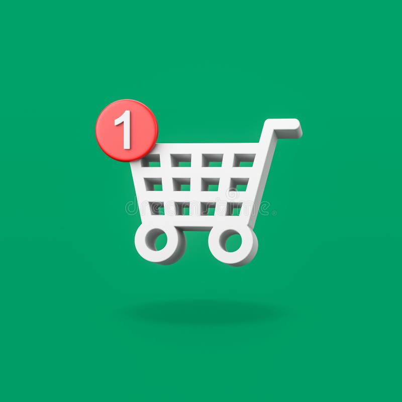 Shopping Cart Shape with 1 Notification on Green Background Stock ...