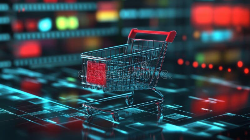 A Shopping Cart Sitting on Top of a Computer Keyboard Stock ...