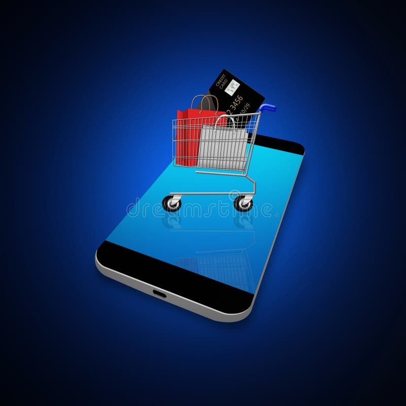 Shopping Cart on Smartphone,cell Phone Illustration Stock Illustration ...