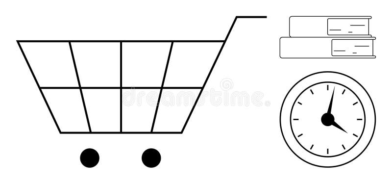 Shopping Cart with Books and Clock Representing Time Management and Learning Resources Stock ...
