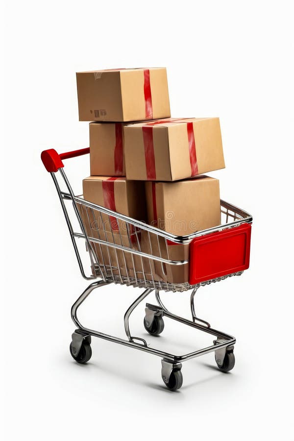 Shopping Cart with Stack of Boxes Inside it. Generative AI Stock Image ...