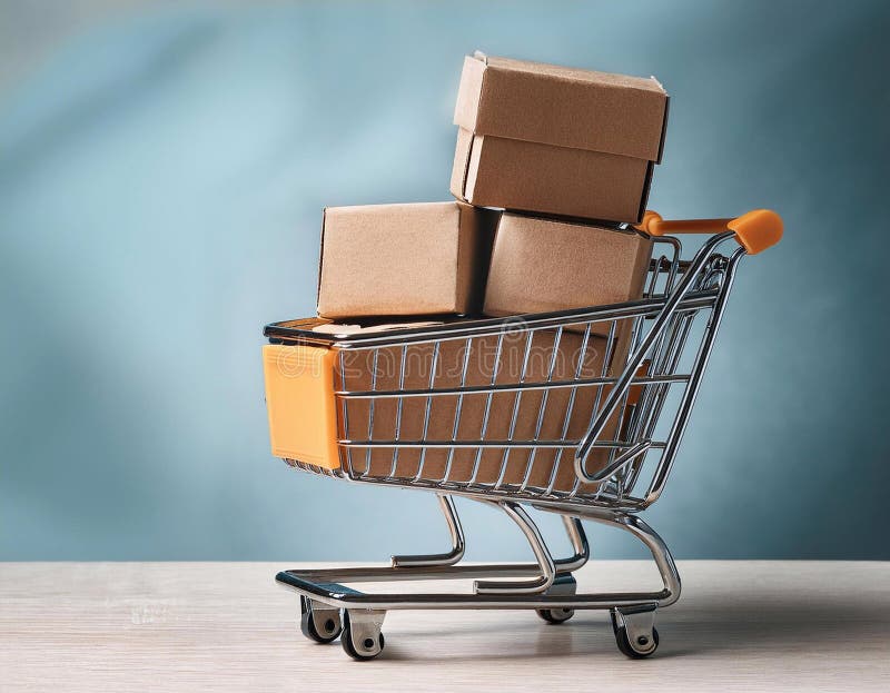 Shopping Cart and Stack of Cardboard Boxes Stock Illustration ...