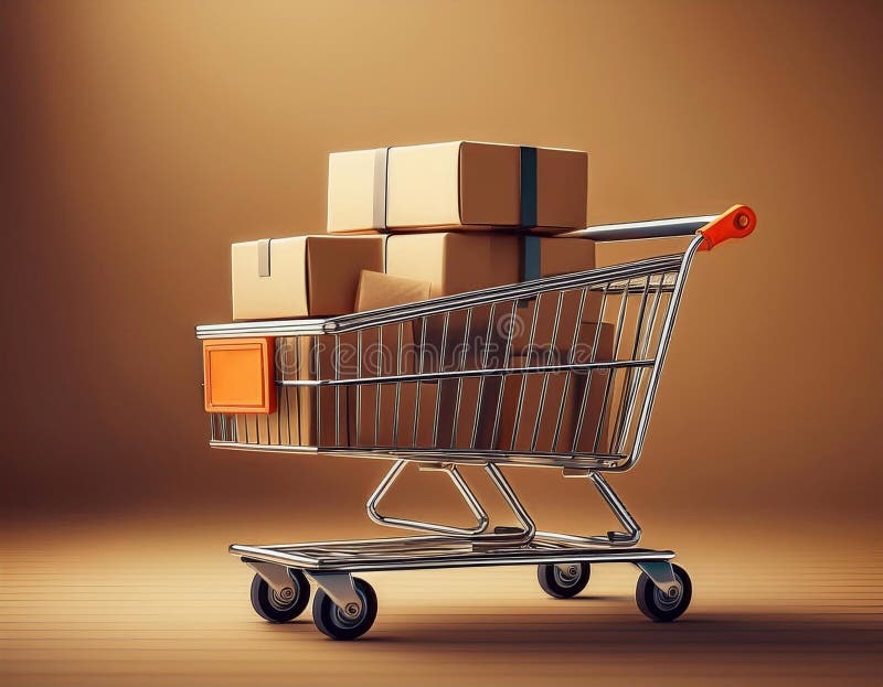 Shopping Cart and Stack of Cardboard Boxes Stock Illustration ...
