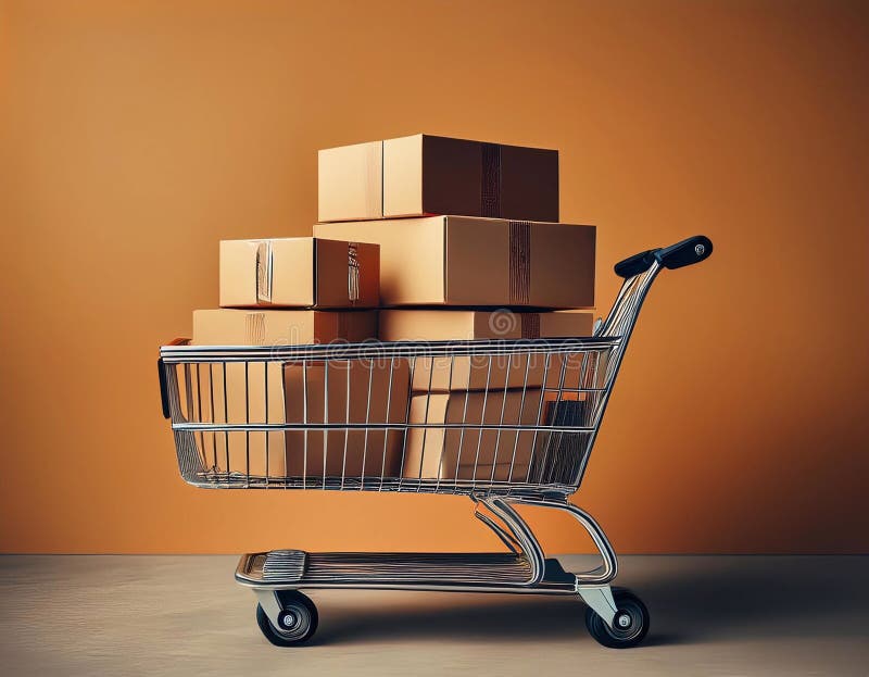 Shopping Cart and Stack of Cardboard Boxes Stock Illustration ...