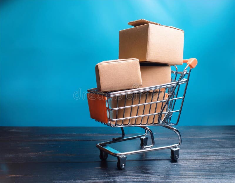 Shopping Cart and Stack of Cardboard Boxes Stock Illustration ...