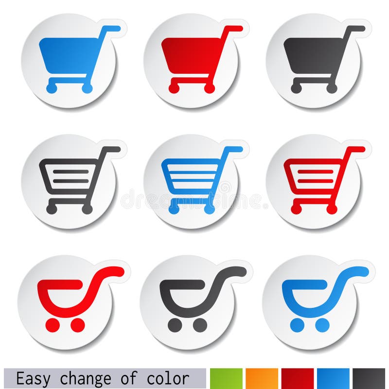 Stickers of Shopping Cart, Trolley, Item, Button Stock Vector ...