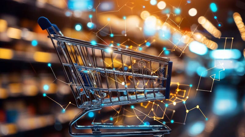 Shopping Cart with Digital Connections in a Retail Setting Stock Image ...