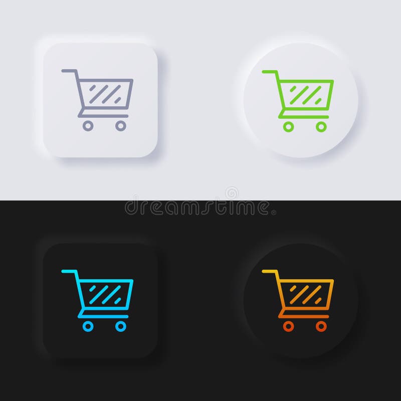 Shopping Cart Symbol Button Icon Set, Multicolor Neumorphism Button ...