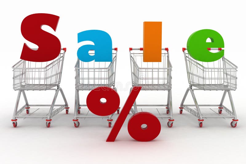 Shopping Cart and Text 3d Render Stock Illustration - Illustration of ...