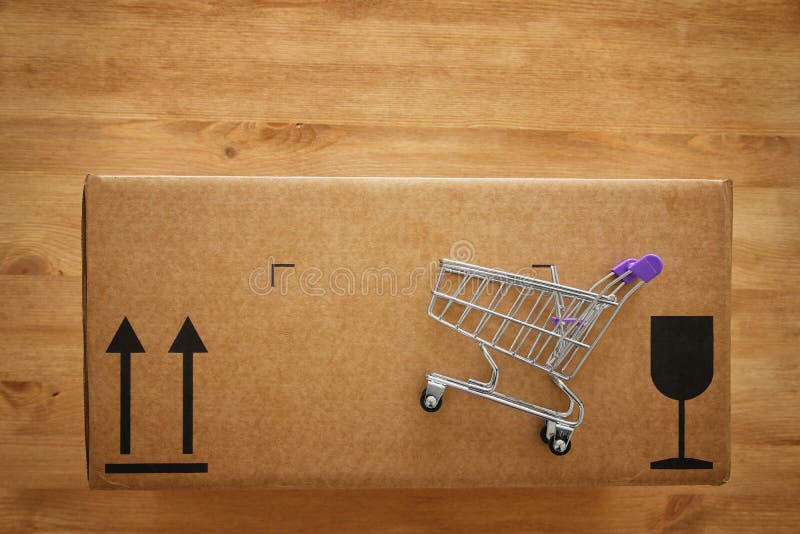 Shopping Cart on the Top of the Package Box Stock Image - Image of ...