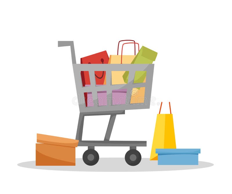 Shopping Cart. Vector Cartoon Illustration Stock Vector - Illustration ...