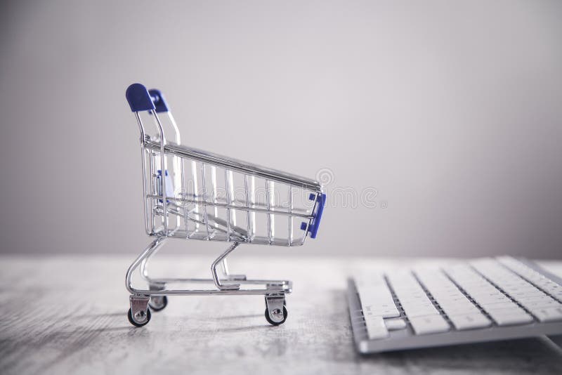 Shopping Cart with White Computer Keyboard Stock Photo - Image of shop ...