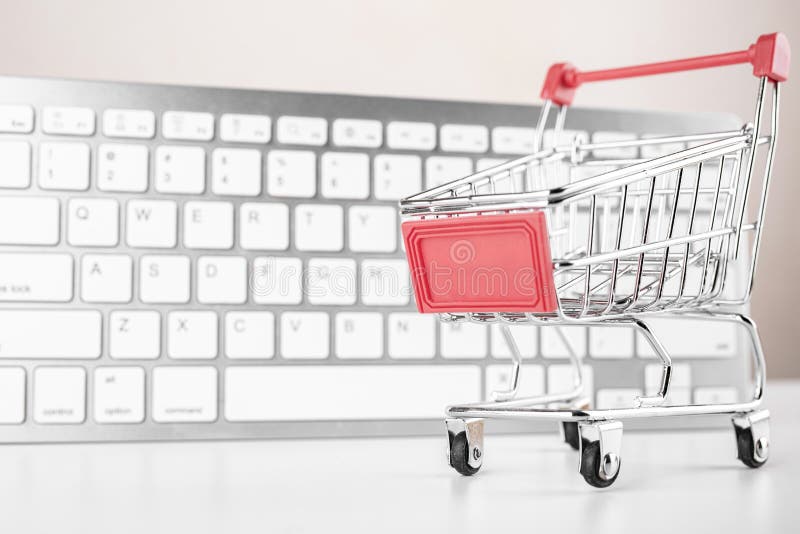 Shopping Cart with White Keyboard on Background Stock Image - Image of ...