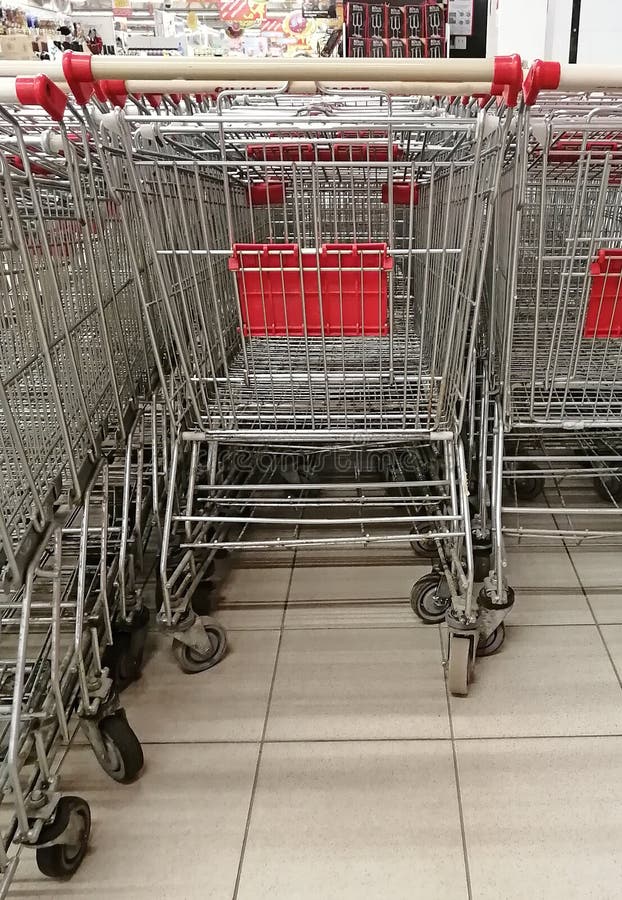 Shopping Carts Empty in the Supermarket, Rear View Stock Image - Image ...