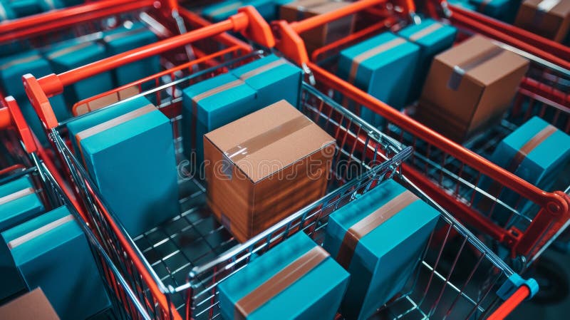 Shopping Carts Filled with Boxes in Store Stock Image - Image of store ...