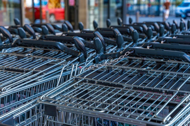 Shopping Carts in Front of a Hypermarket Stock Photo - Image of cart ...