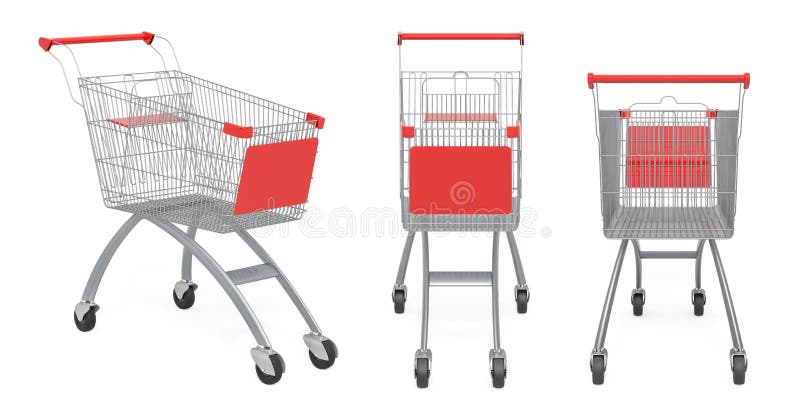 Shopping Carts Front, Rear and Side Views. 3D Rendering Stock ...