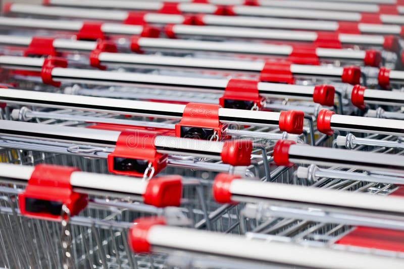Shopping Carts Locked with a Chain, Full Frame, Close-up Stock Image ...
