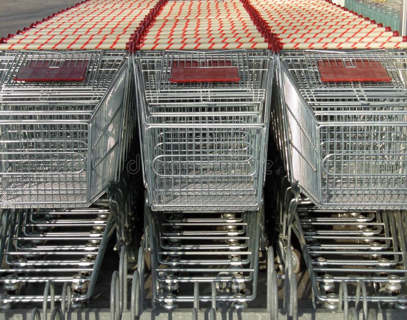 Shopping Carts Parked, Front View Stock Image - Image of metal ...