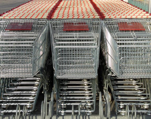 Shopping Carts Parked, Front View Stock Image - Image of metal ...