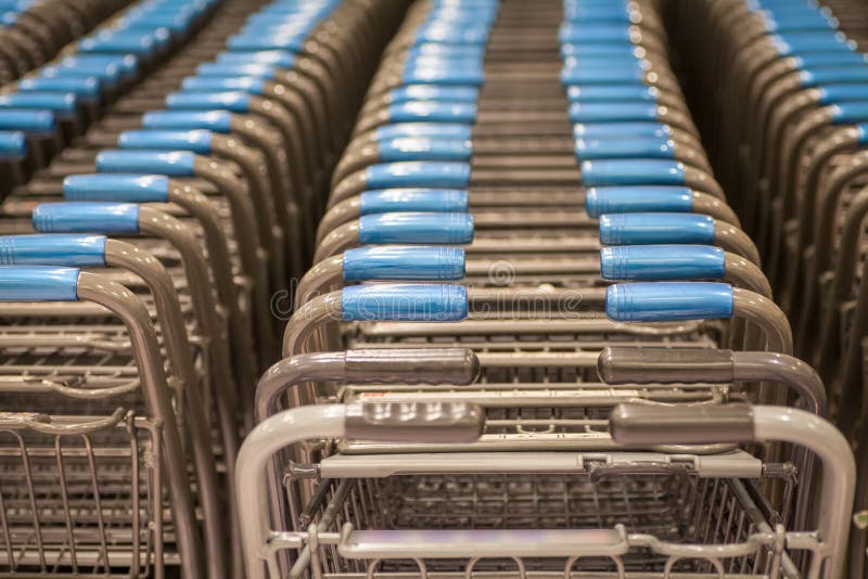 Shopping Carts at Supermarket Stock Photo - Image of building, super ...
