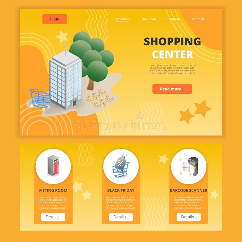 Shopping Center Flat Landing Page Website Template. Fitting Room, Black ...