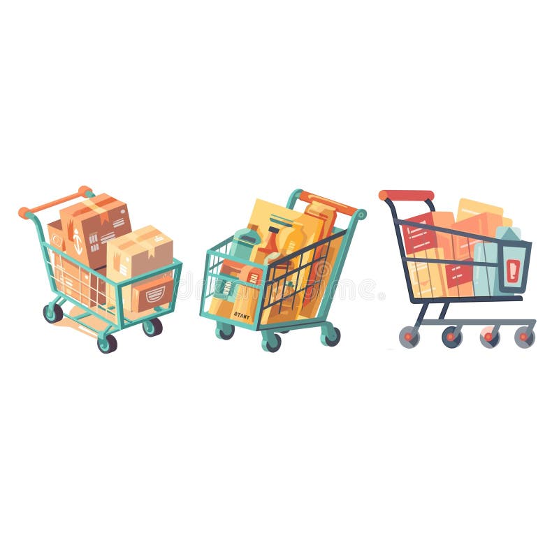 Shopping Chart with Full Stuff Groceries Set Illustration Stock ...