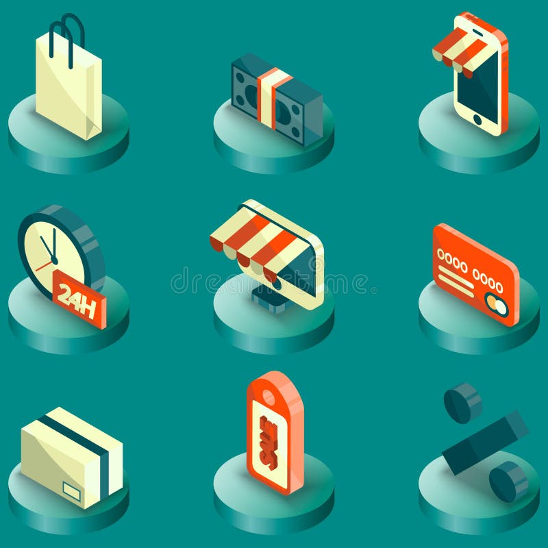 Shopping Color Isometric Icons Stock Vector - Illustration of open ...