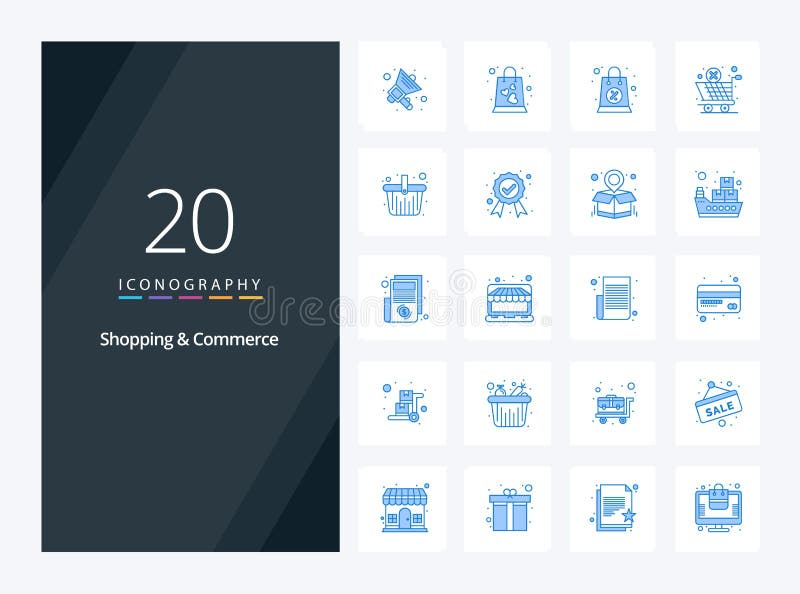20 Shopping and Commerce Blue Color Icon for Presentation. Vector Icons ...