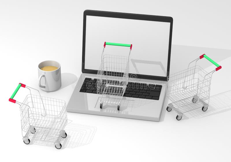 Shopping in computer stock illustration. Illustration of european ...