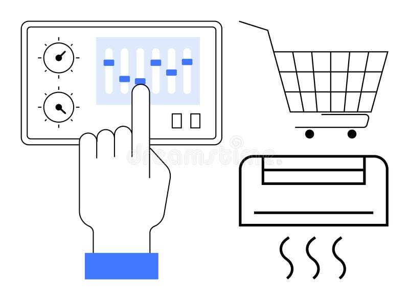 Shopping Concept with Control Panel, Shopping Cart, and Air Conditioner ...