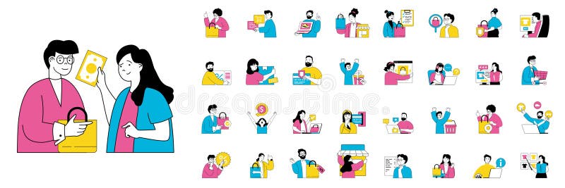Shopping Concept with Character Situations Mega Set in Flat Web Design ...